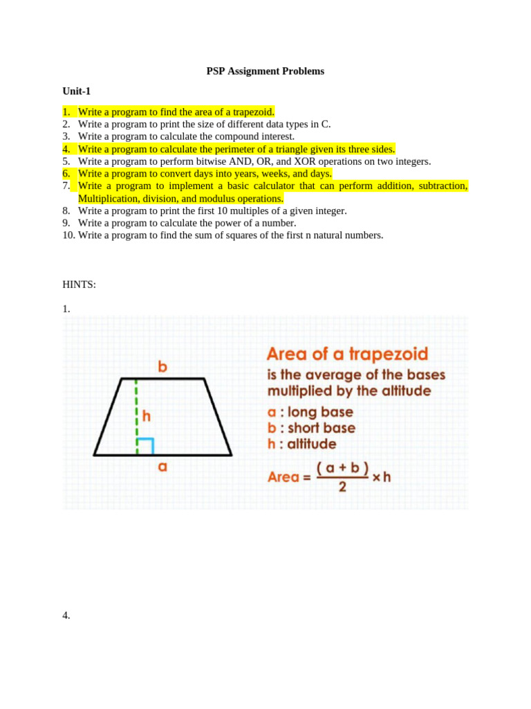PSP Assignment Problems - Unit 1 | PDF