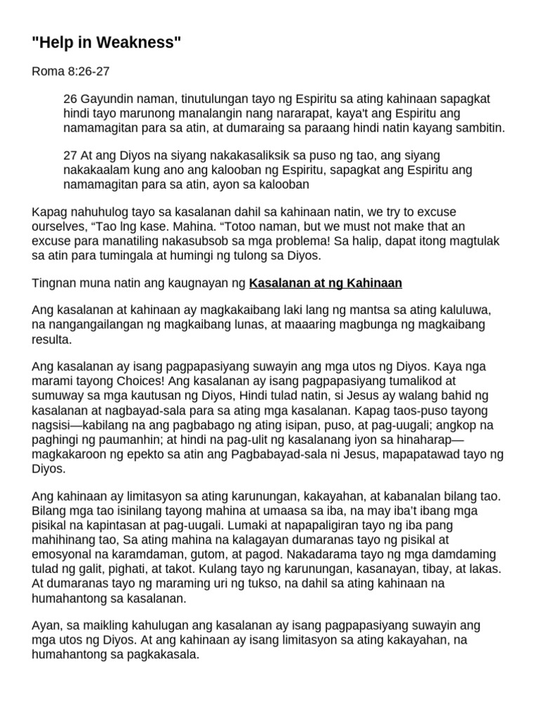 Help in Weakness | PDF