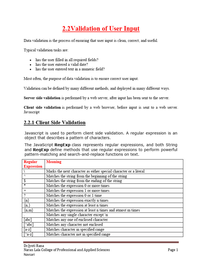 User Input Validation Techniques | PDF | Regular Expression | Java Script