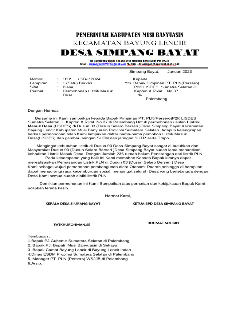 Contoh Surat Tembusan Permohonan LISDES | PDF