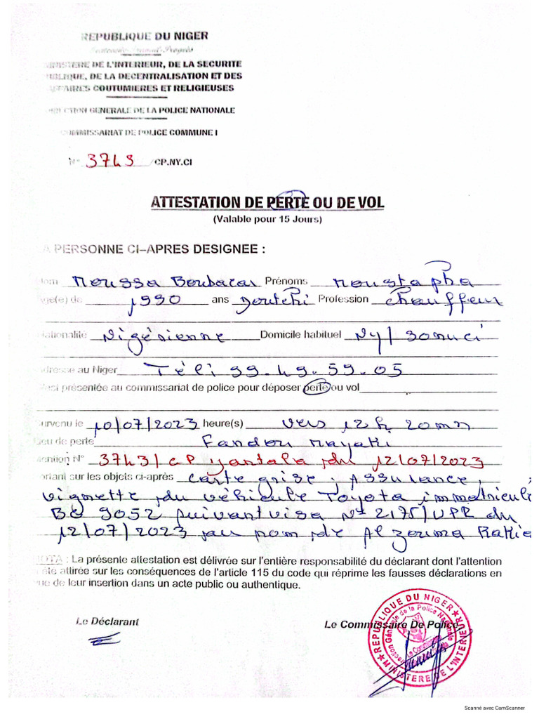 Attestation de Perte Ou de Vol | PDF