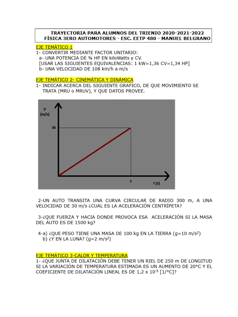 Trayectoria Física 3ero Automotores | PDF