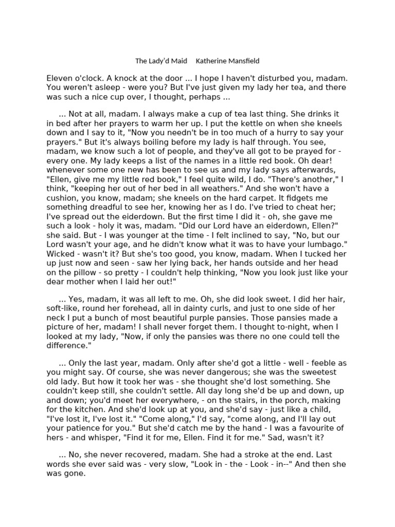 The Ladys Maid | PDF