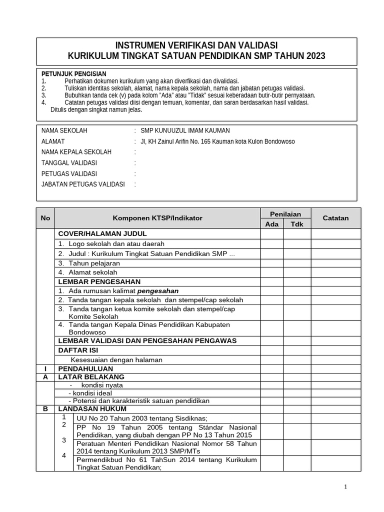 Validasi KTSP 2023 | PDF