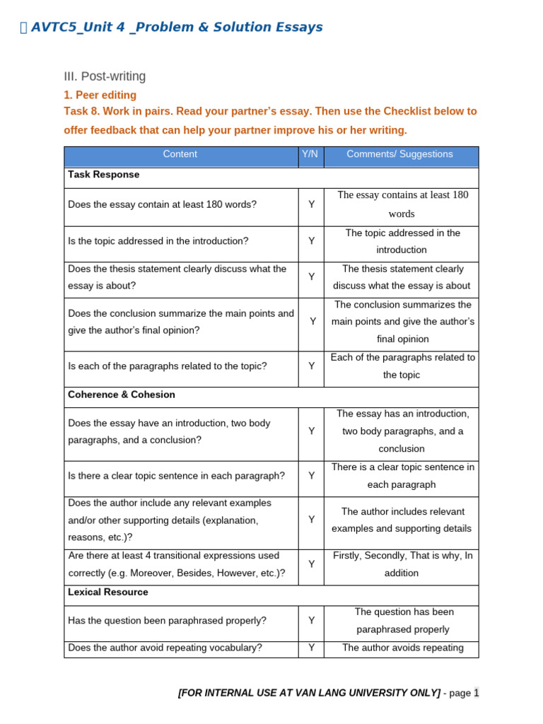 (Official) AFTER CLASS - AVTC5 - U4 - Problems Solutions - Full Essay | PDF