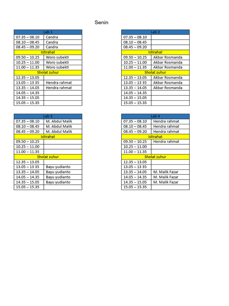 Jadwal Penggunaan Lab komputer | PDF