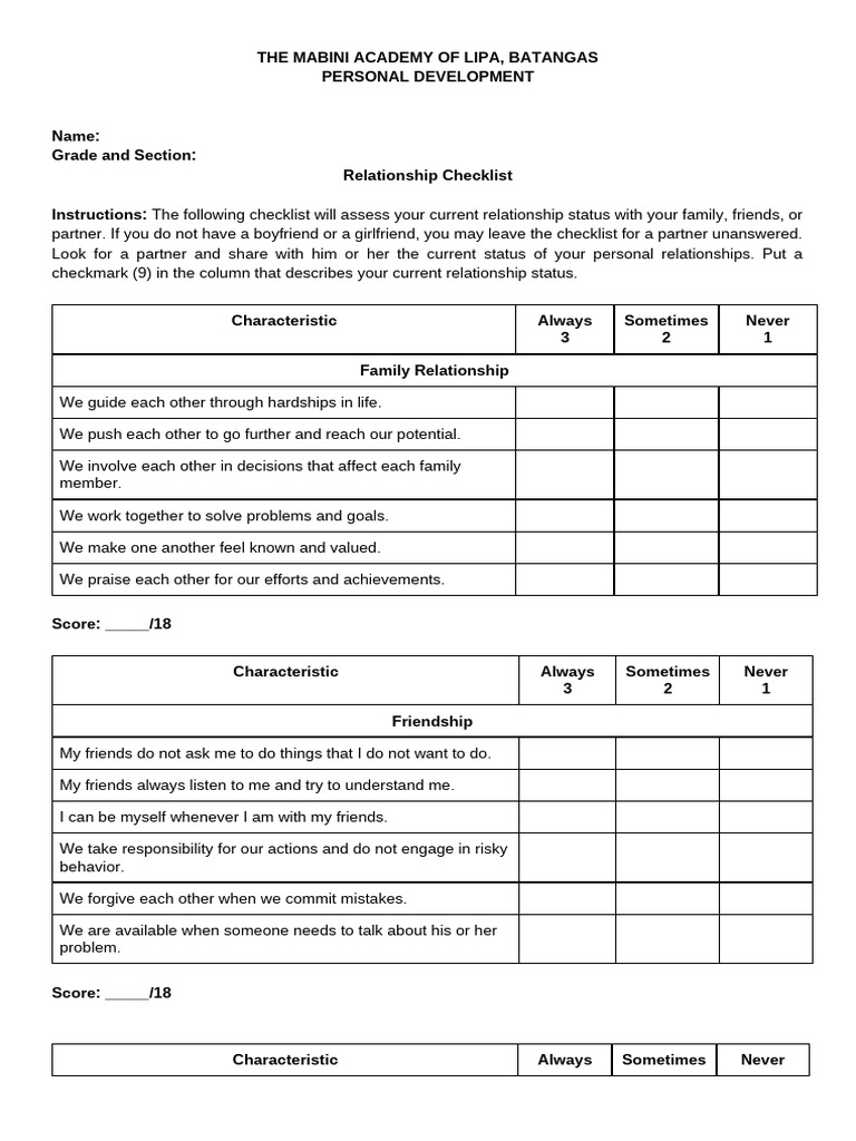 Relationship_Checklist | PDF