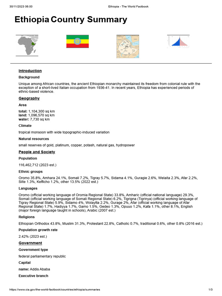 Ethiopia - The World Factbook | PDF
