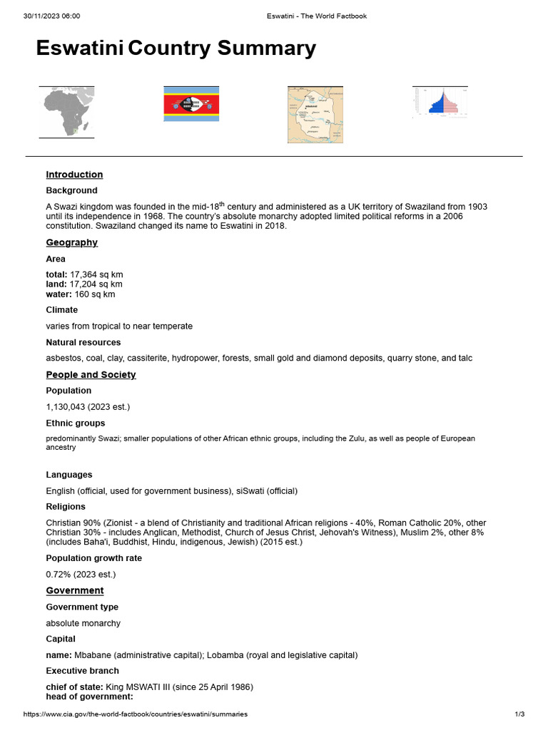 Eswatini - The World Factbook | PDF