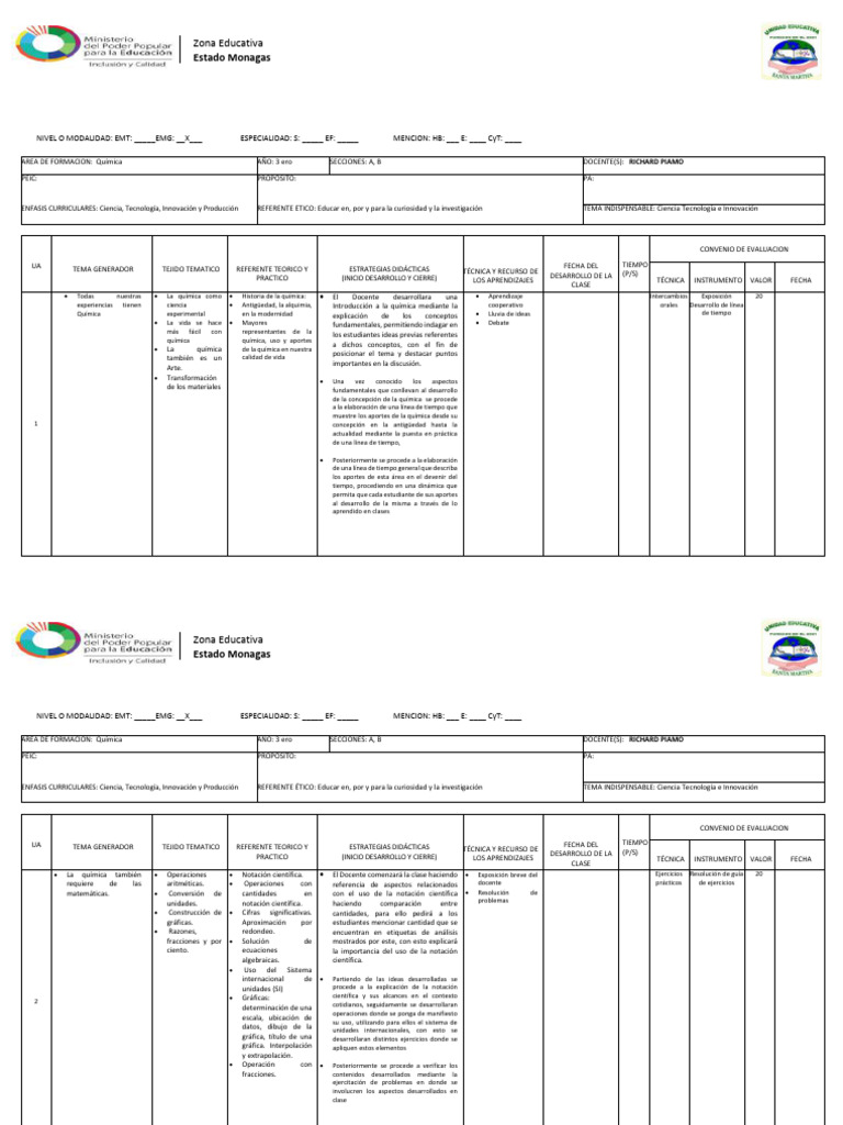 Planificacion 1er Lapso 2024-2025 | PDF