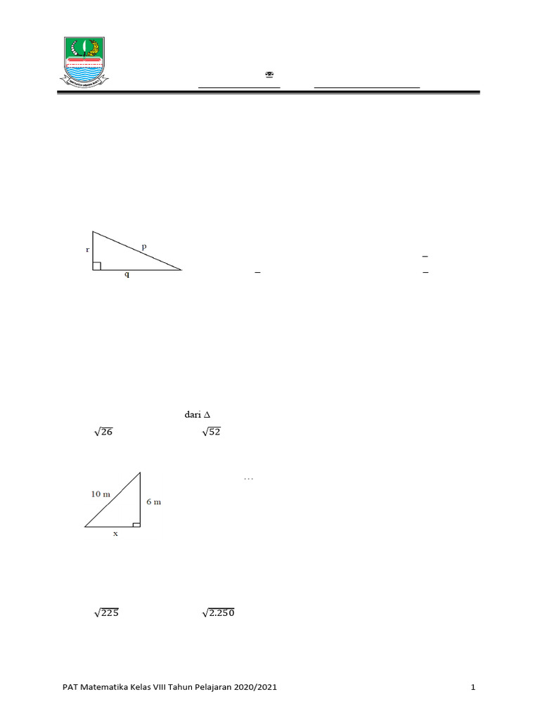 SOAL PAT MATEMATIKA KELAS 8 | PDF
