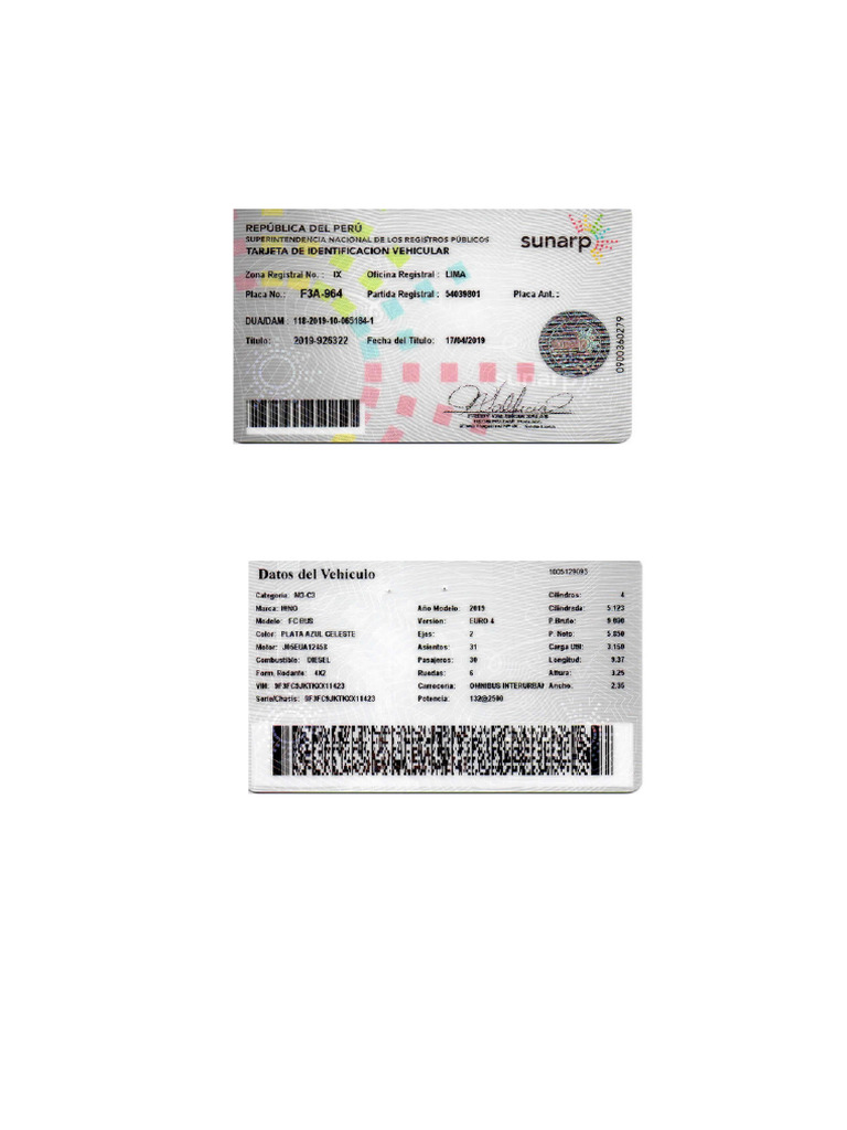 Tarjeta de Propiedad Minibus F3A-964 | PDF