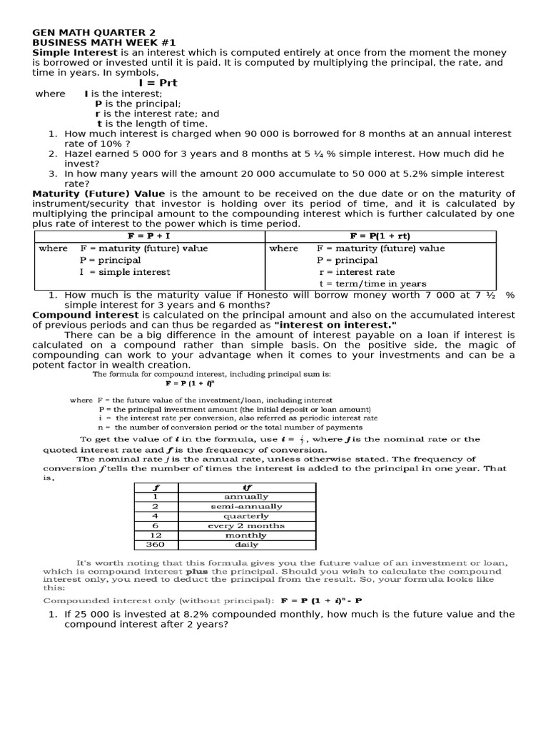 Business Math Week 1 Notes | PDF