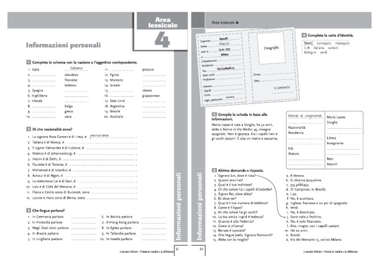 Lessico 1. Informazioni Personali | PDF