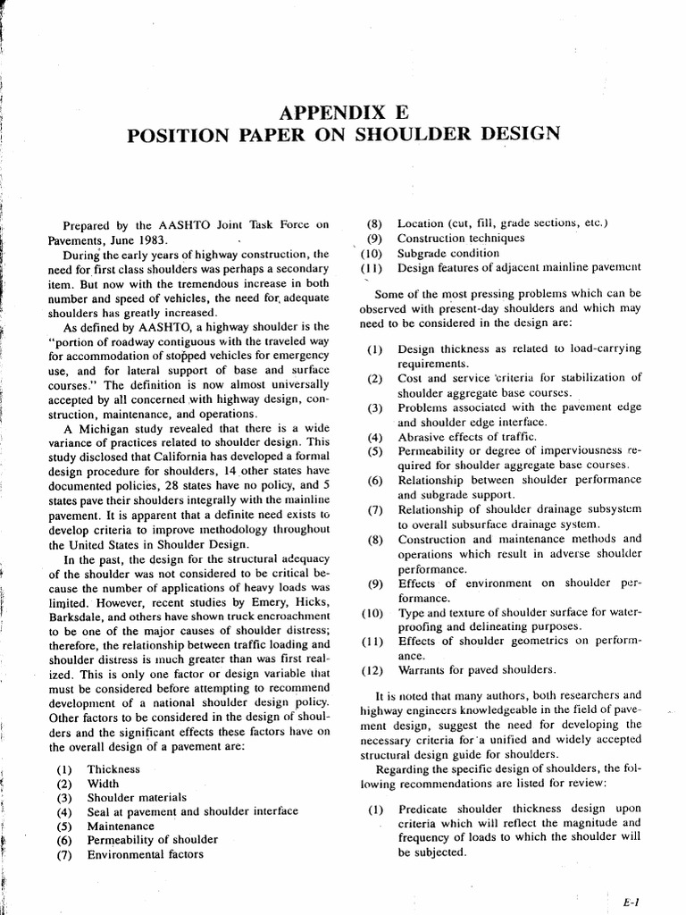 505-Appendix E Position Paper On Shoulder Design | PDF