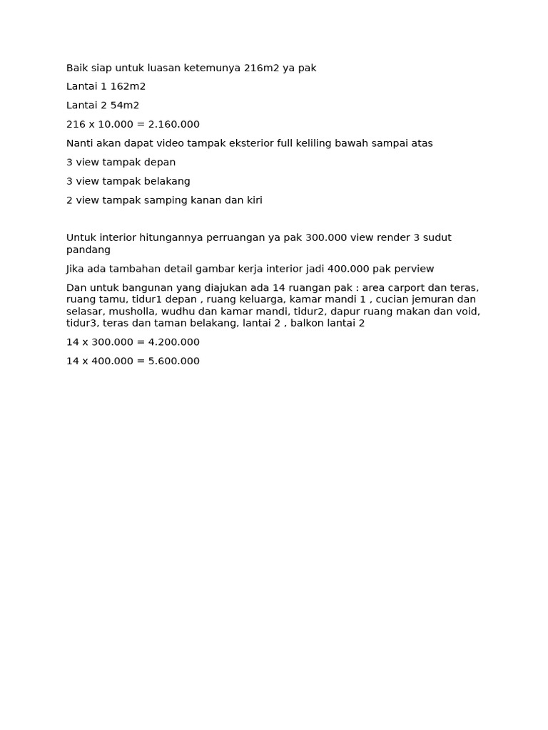 Baik Siap Untuk Luasan Ketemunya 216m2 Ya Pak | PDF