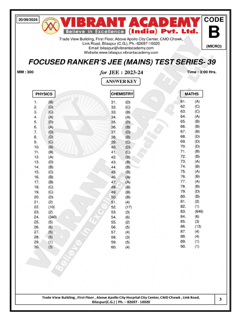 FRB (20-09-2024) Answer Key With Solution | PDF