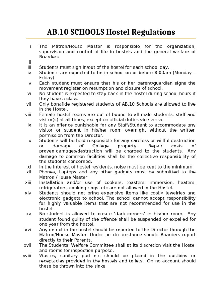 Hostel Rules & Regulations | PDF