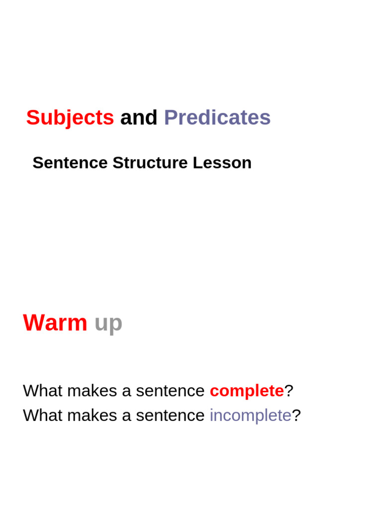 Subjects Predicates Lesson | PDF