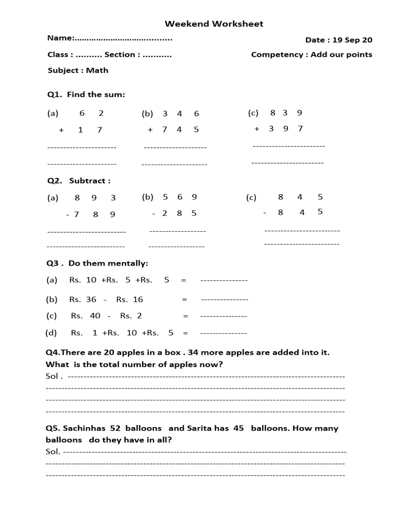Math Worksheet Set - 2 | PDF