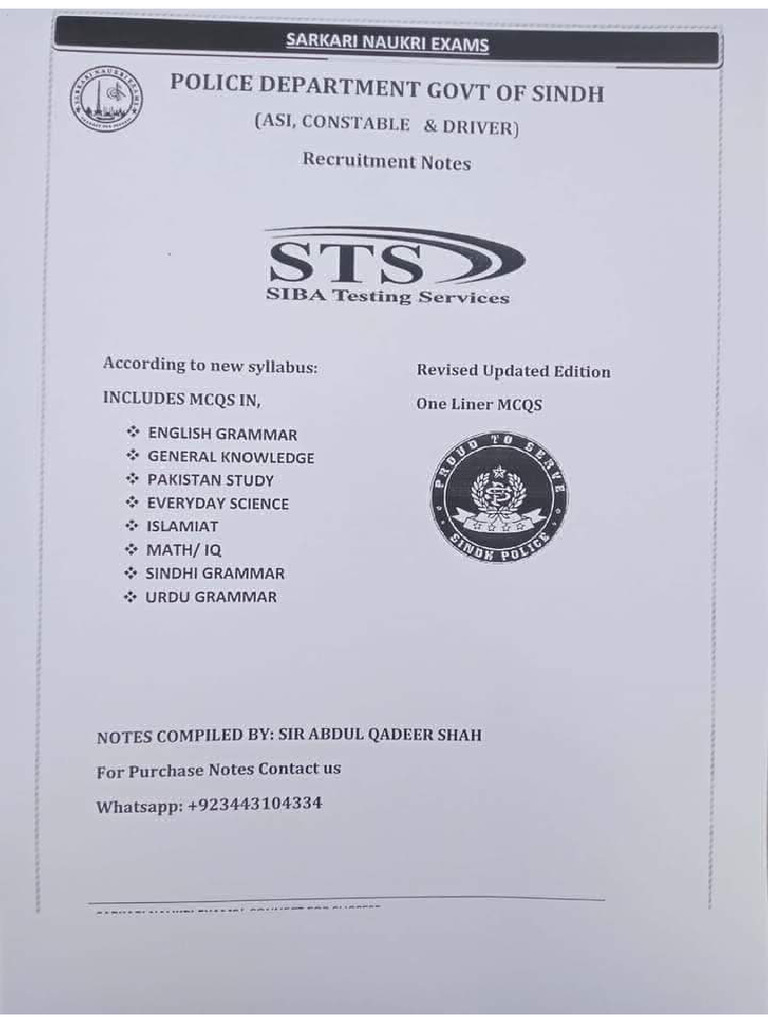 Sindh Police Notes | PDF