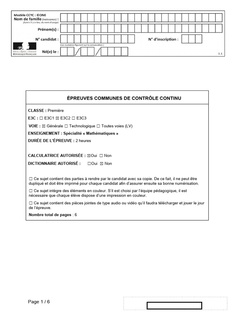 Épreuves Communes de Contrôle Continu | PDF