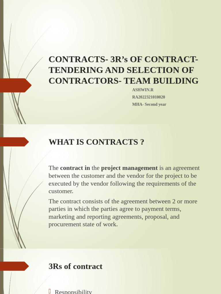 CONTRACTS - 3R's OF CONTRACT - TENDERING AND SELECTION OF | PDF | Economies | Business
