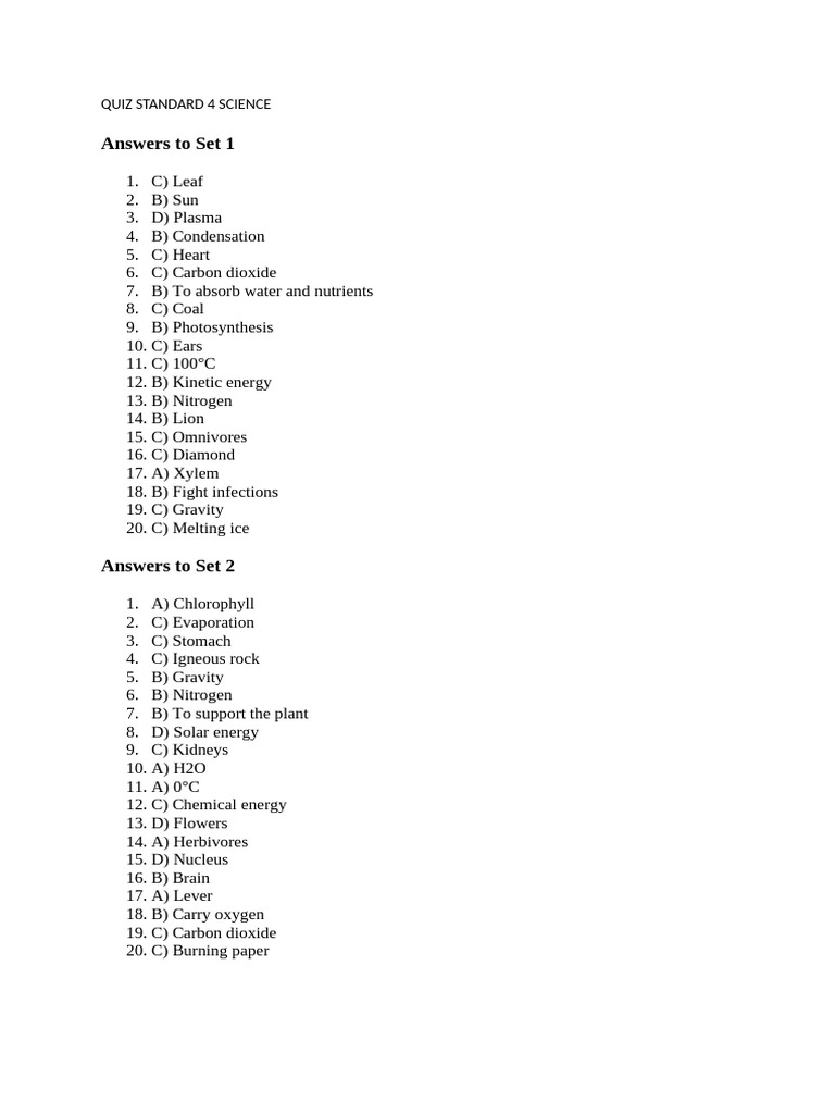 Answer Quiz Standard 4 Science | PDF
