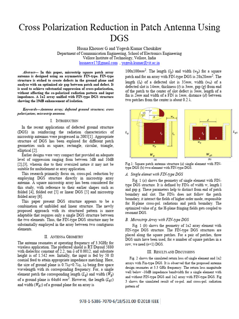 Cross Polarization Reduction in Patch Antenna Using DGS-Incap - Cutted ...