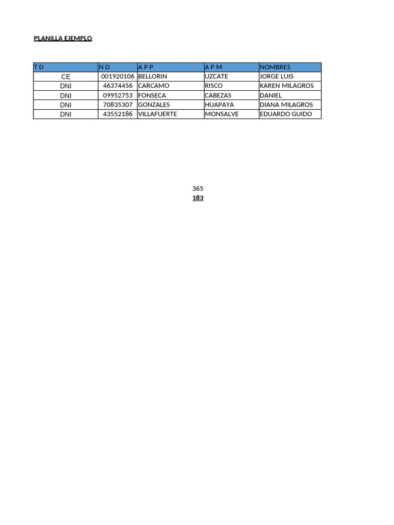 Planilla Ejemplo | PDF
