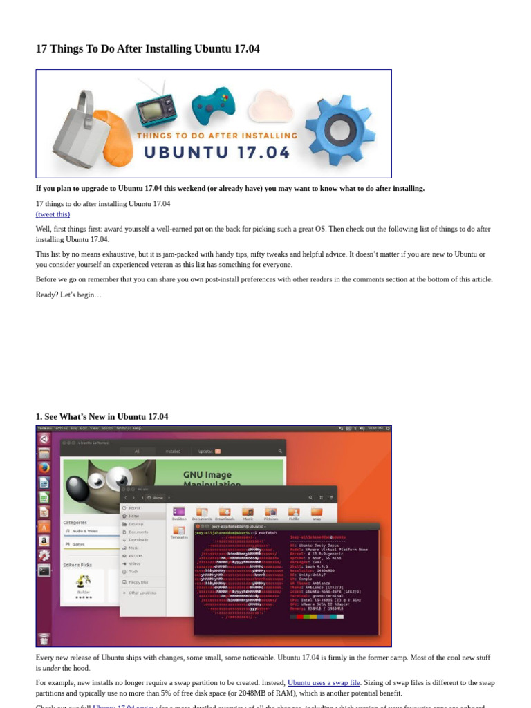 17 Things To Do After Installing Ubuntu 17.04 | PDF