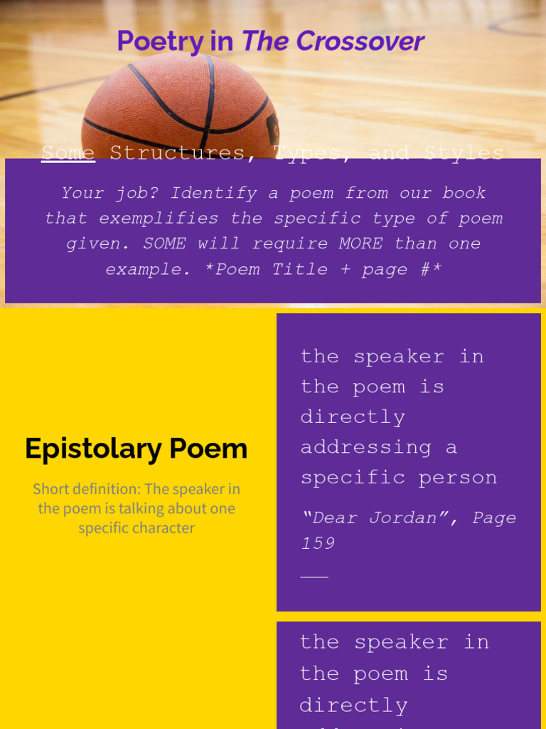 Unit 3 - Formative #1, Poetry in - The Crossover | PDF