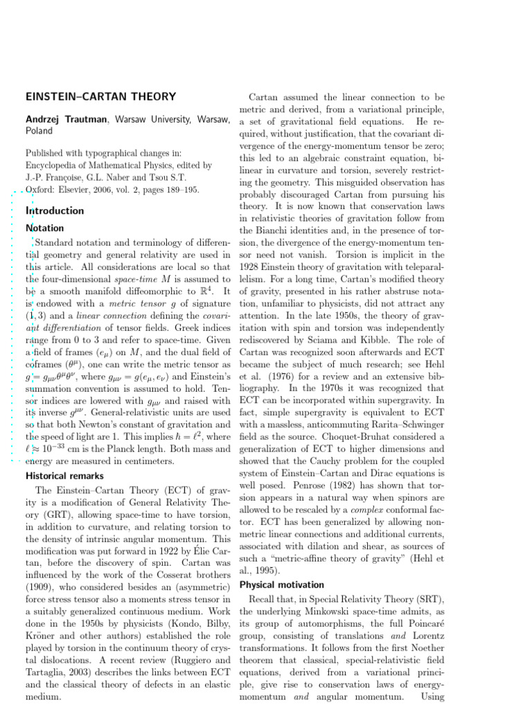 Trautman A - Einstein Cartan Theory | PDF