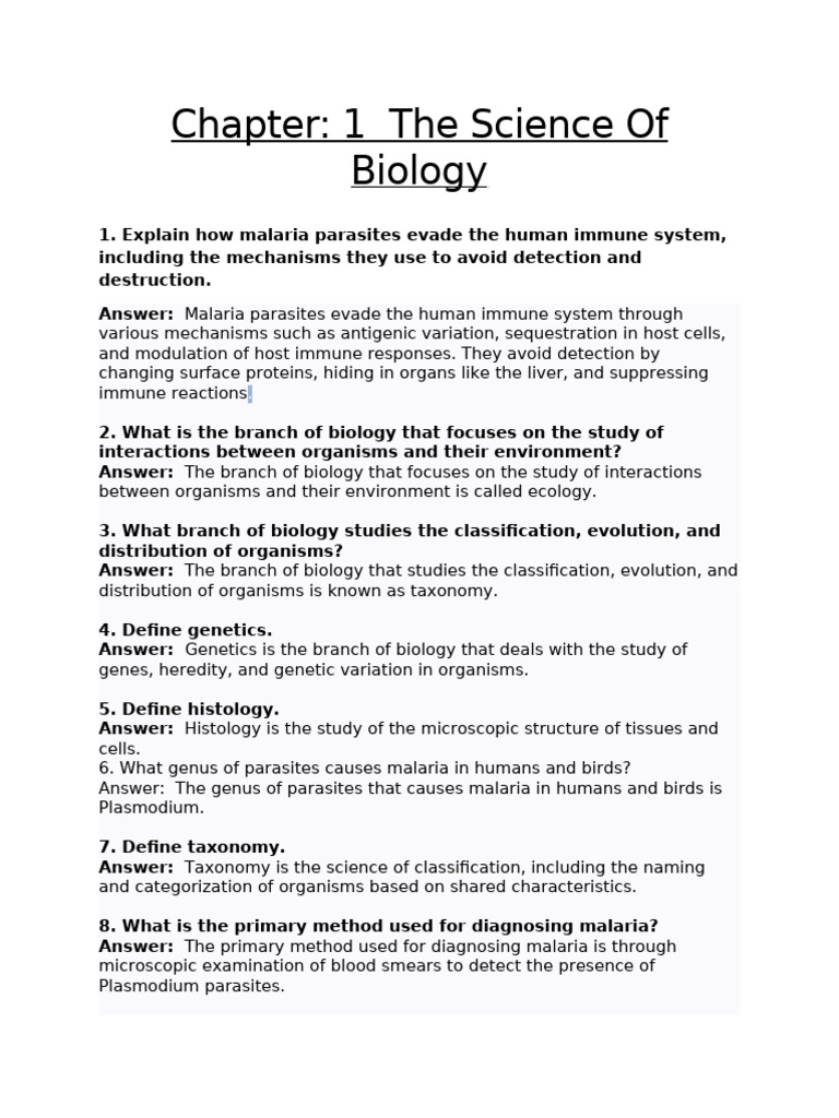 Biology Summer Task | PDF