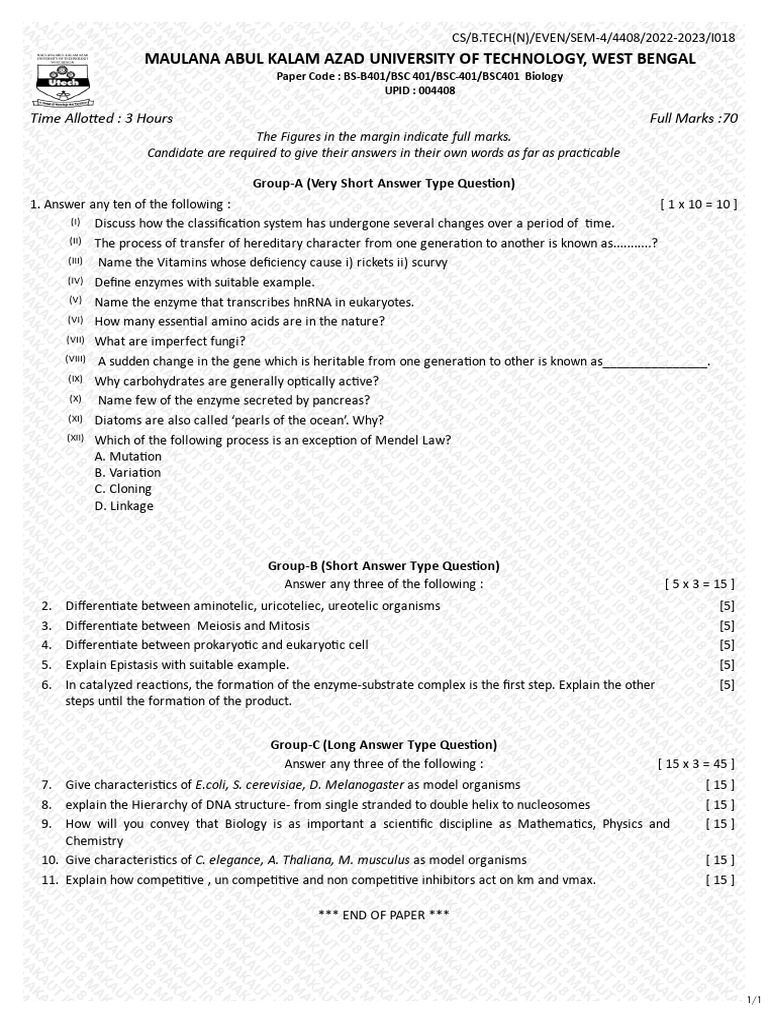 Biology Cse It Ece 2022-2023 | PDF