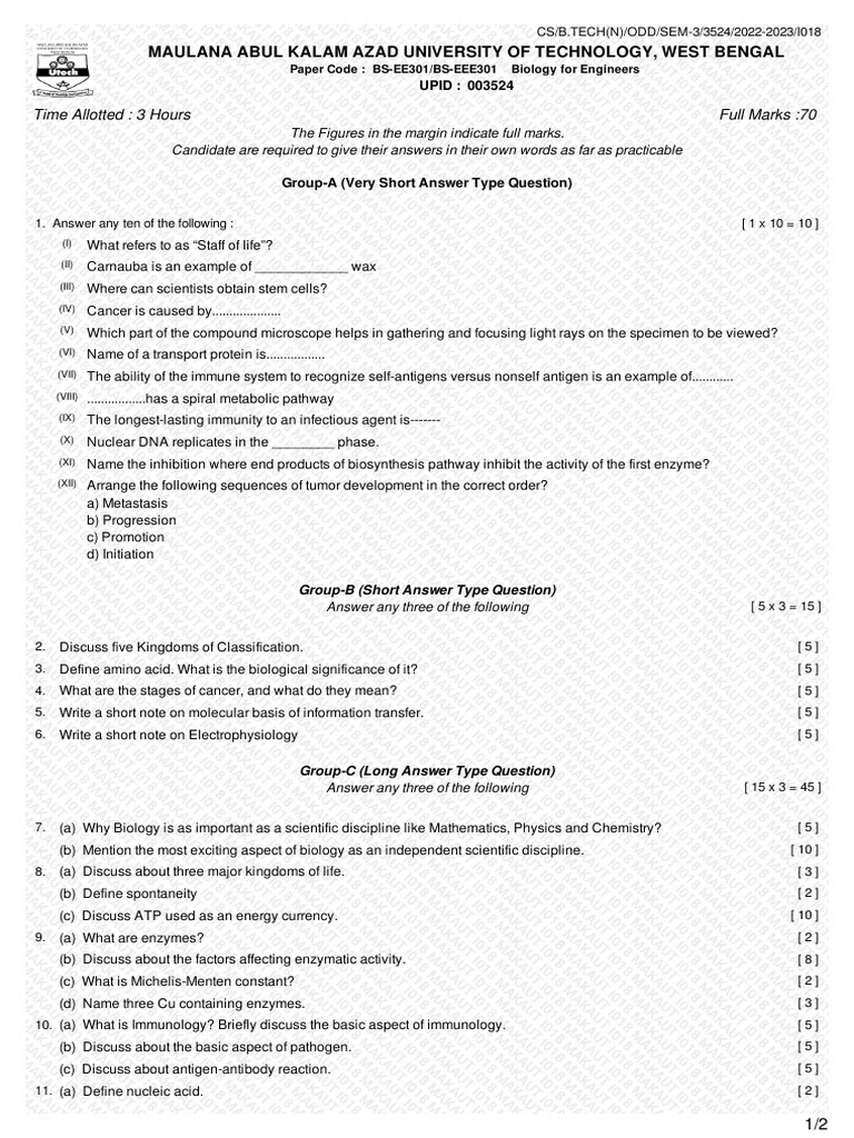 Biology Cse It Ece 2022-2023 | PDF | Biology | Enzyme