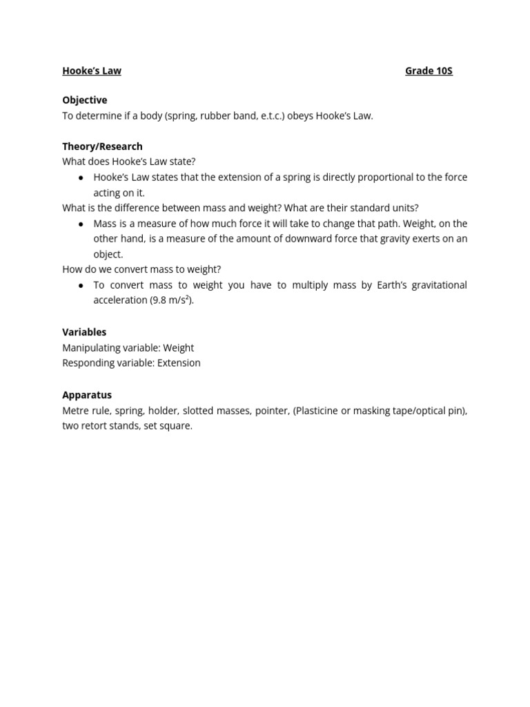 Hooke's Law Lab Physics | PDF