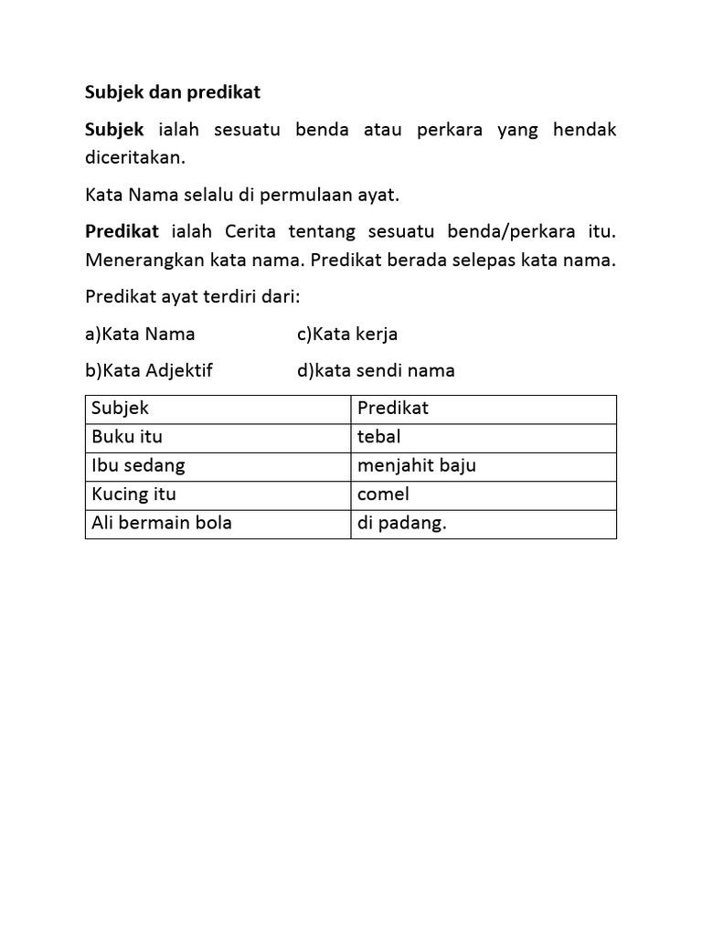 Subjek dan predikat | PDF