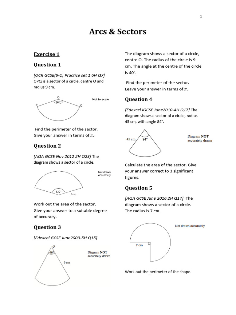 GCSE Circle Sector Problems | PDF | Circle | Area