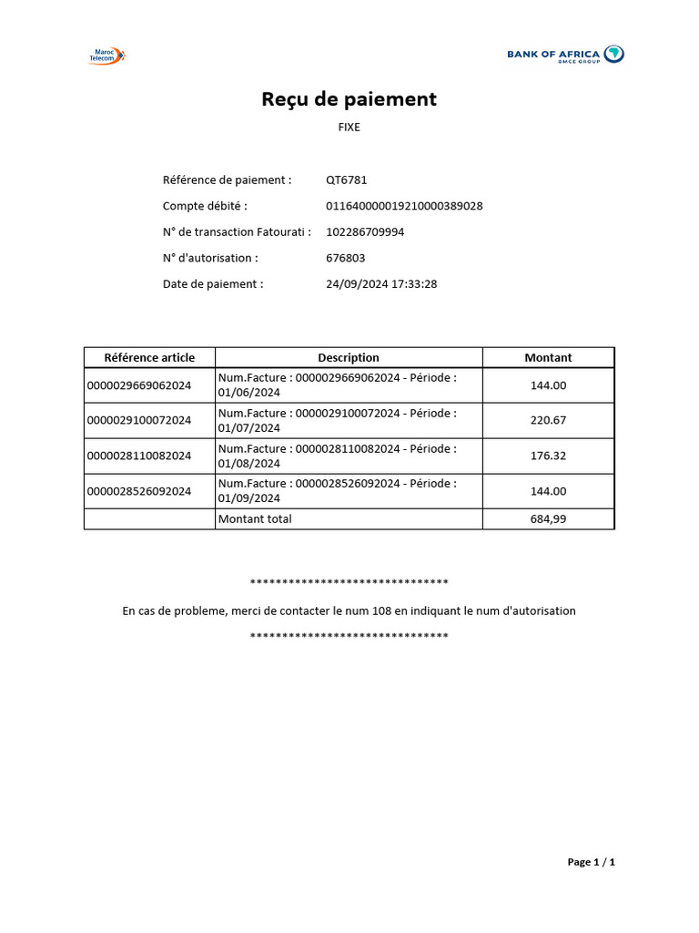 Recu Paiement PDF | PDF