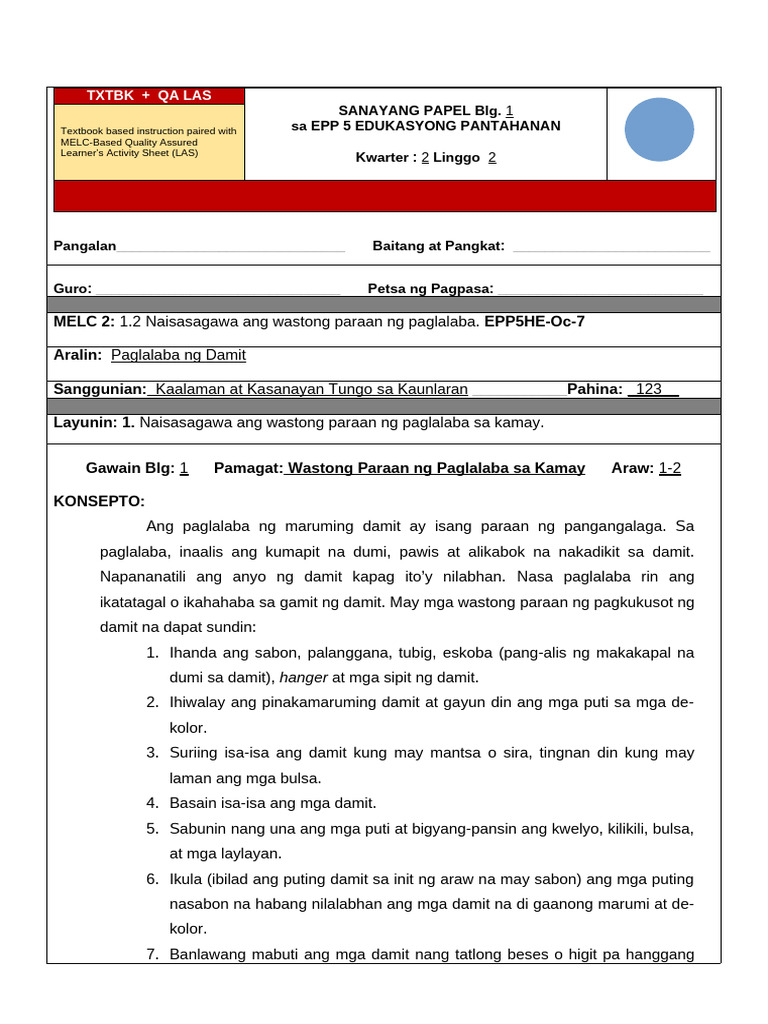 Epp 5 Week 2 Las | PDF | Textiles | Lifestyle