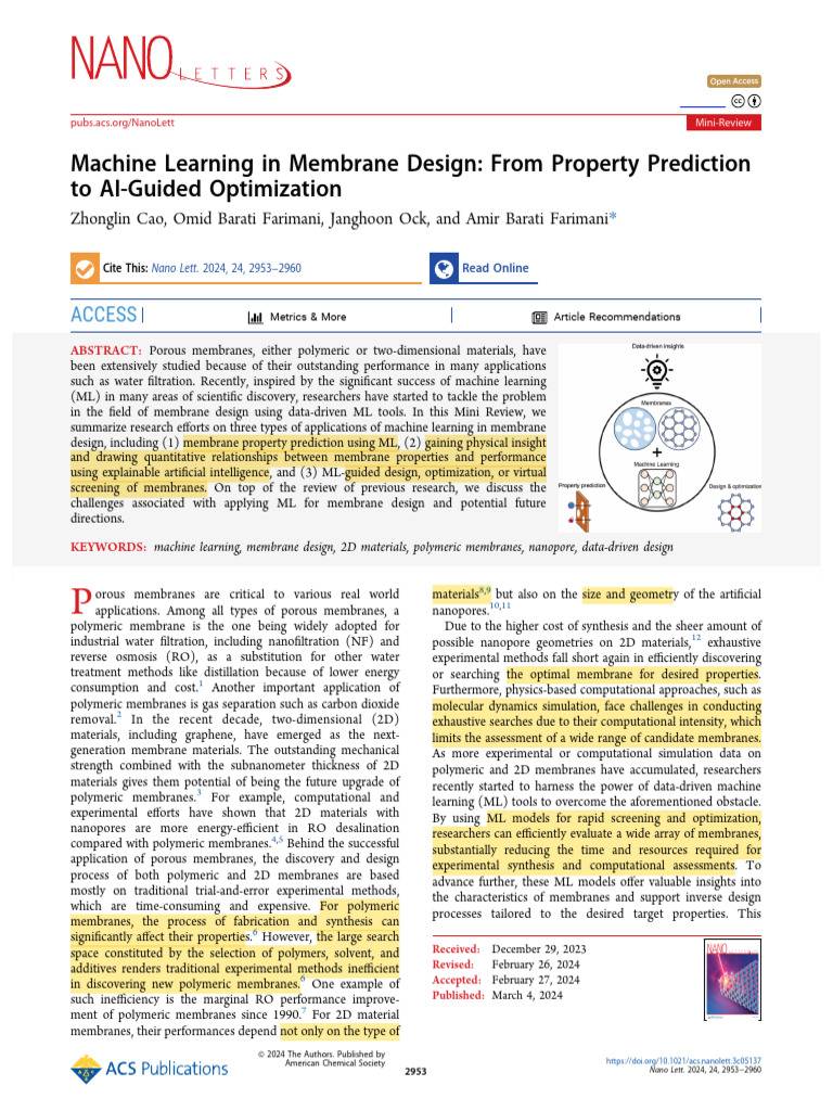 review of AI in membrane technology | PDF