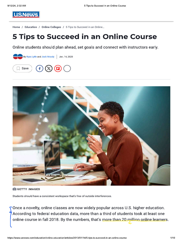 5 Tips To Succed in A Online Education - Annotations | PDF