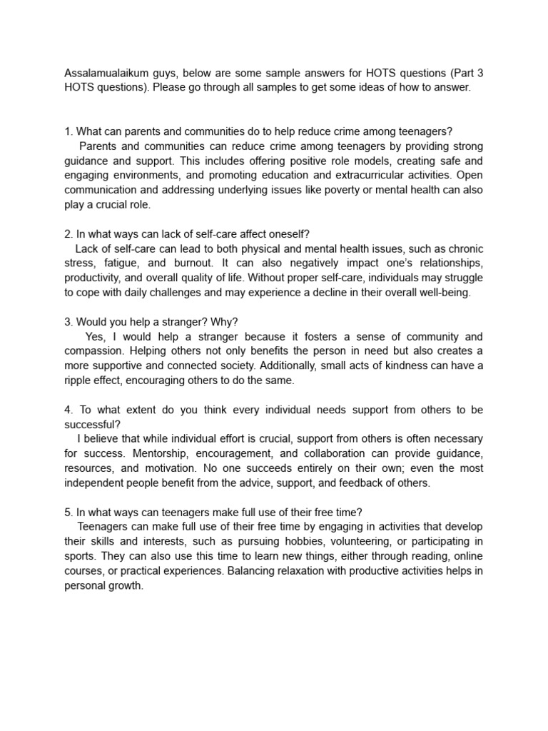 Speaking - Sample of HOTS Answers | PDF