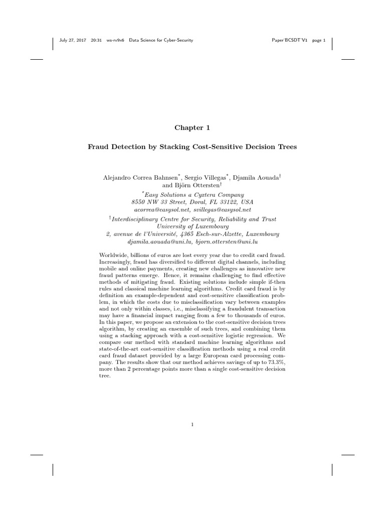 Fraud Detection Using Cost Sensitive Decision Trees | PDF