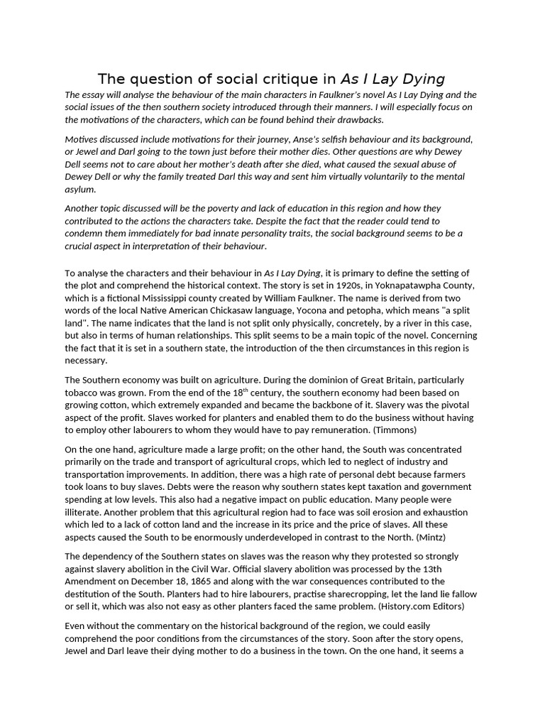 The Question of Social Critique in As I Lay Dying | PDF