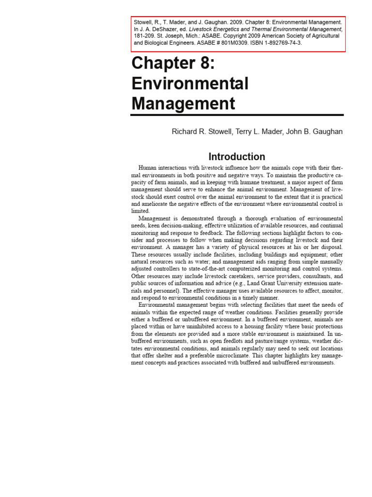 Chapter 8 Environmental Management | PDF