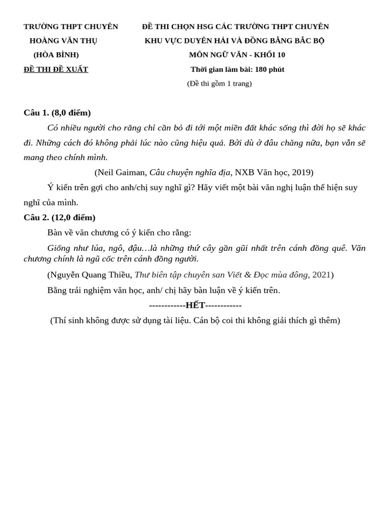 de Xuat NGU VAN 10 Duyen Hai | PDF