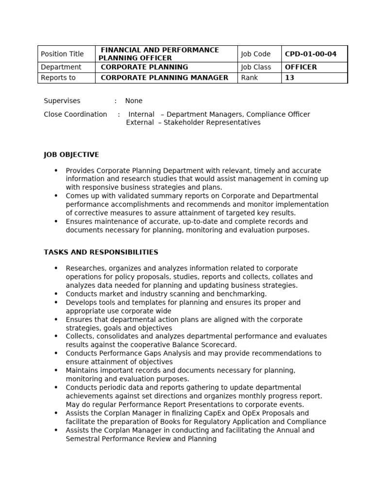 Corplan and Performance Officer | PDF