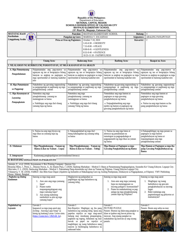 AP Matatag Exemplar For Cot | PDF